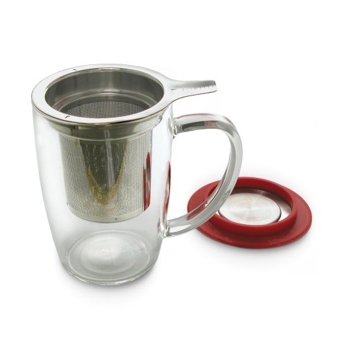 FORLIFE NewLeaf Glass Tea 16-Ounce Mug with Infuser and Lid, Red