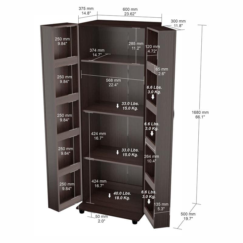 Inval 4-Shelf 2-Door Kitchen Pantry Storage Cabinet, Espresso