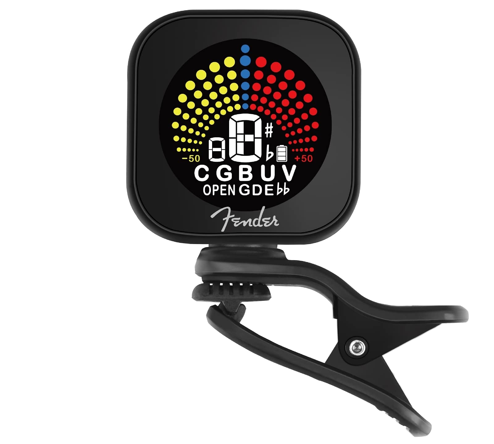 Fender Flash 2.0 Guitar Tuner Clip On, Rechargeable Guitar Tuner for 6 Strings, Battery and Micro USB Audio Charger Included, 4x3x2 Inches, 1 Count,Black