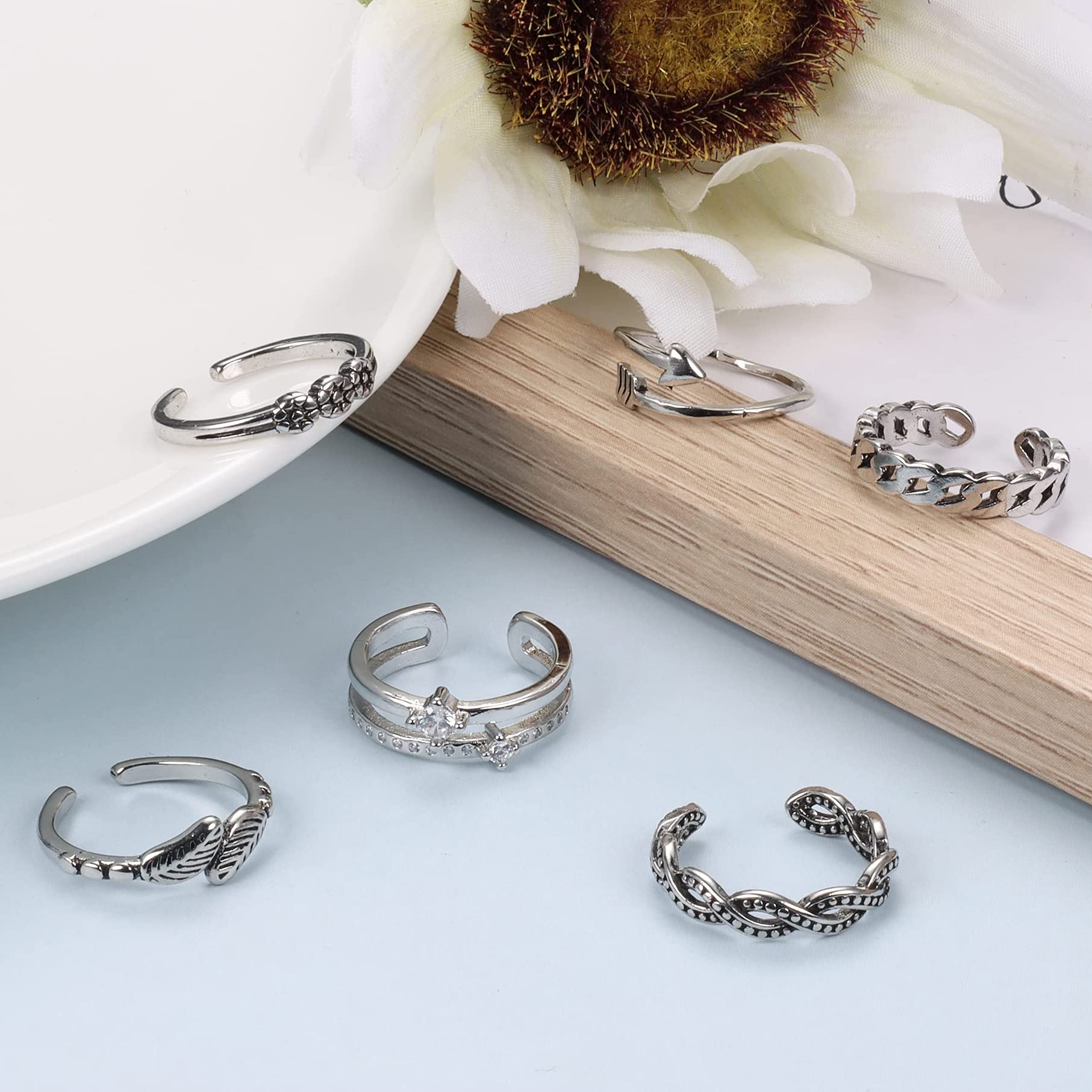 FIBO STEEL 20PCS Toe Rings for Women Vintage Open Cuff Toe Ring Set Summer Beach Foot Jewelry Adjustable