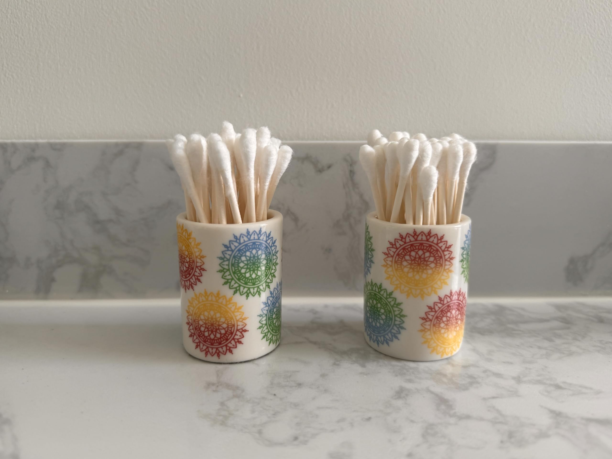 Home Haven Qtip Holder - Boho Mandelas Design - Q Tip Holder for Bathroom, Floss Pick Holder, Cotton Swab Holder, Bathroom Sink Decor, Flosser Holder, Bathroom Vanity Decor, Cute Bathroom Decor