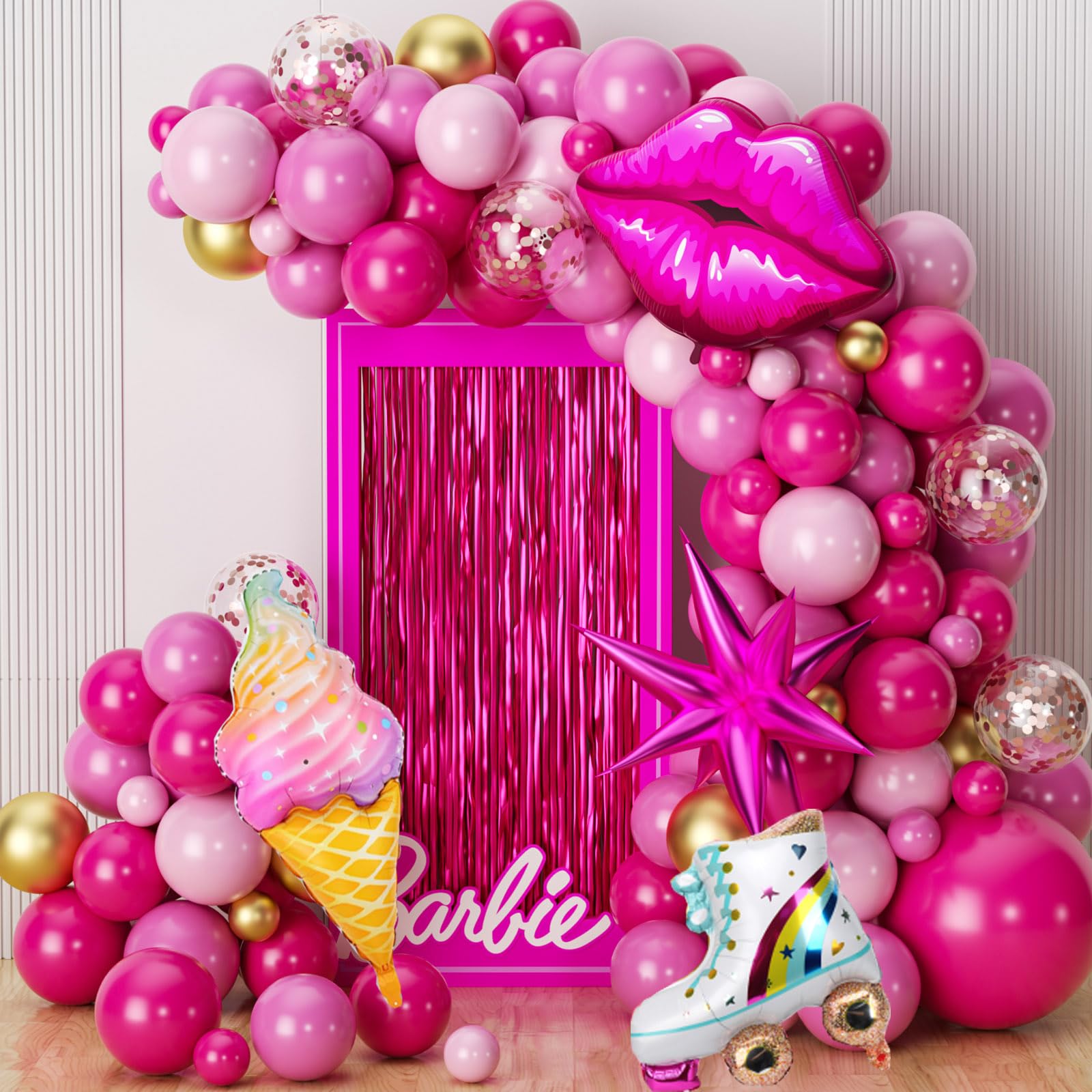 Formulen Pink Balloon Garland Arch Kit, Hot Pink Rose Gold Metallic Balloons Theme Party Girl Birthday Bridal Baby Shower Mother's Day Princess Theme Party Background Decorations Supplies