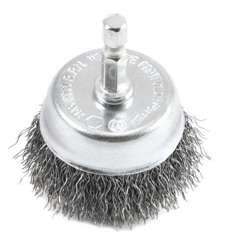 Forney 72729 Wire Cup Brush, Coarse Crimped with 1/4-Inch Hex Shank, 2-Inch-by-.012-Inch, Silver