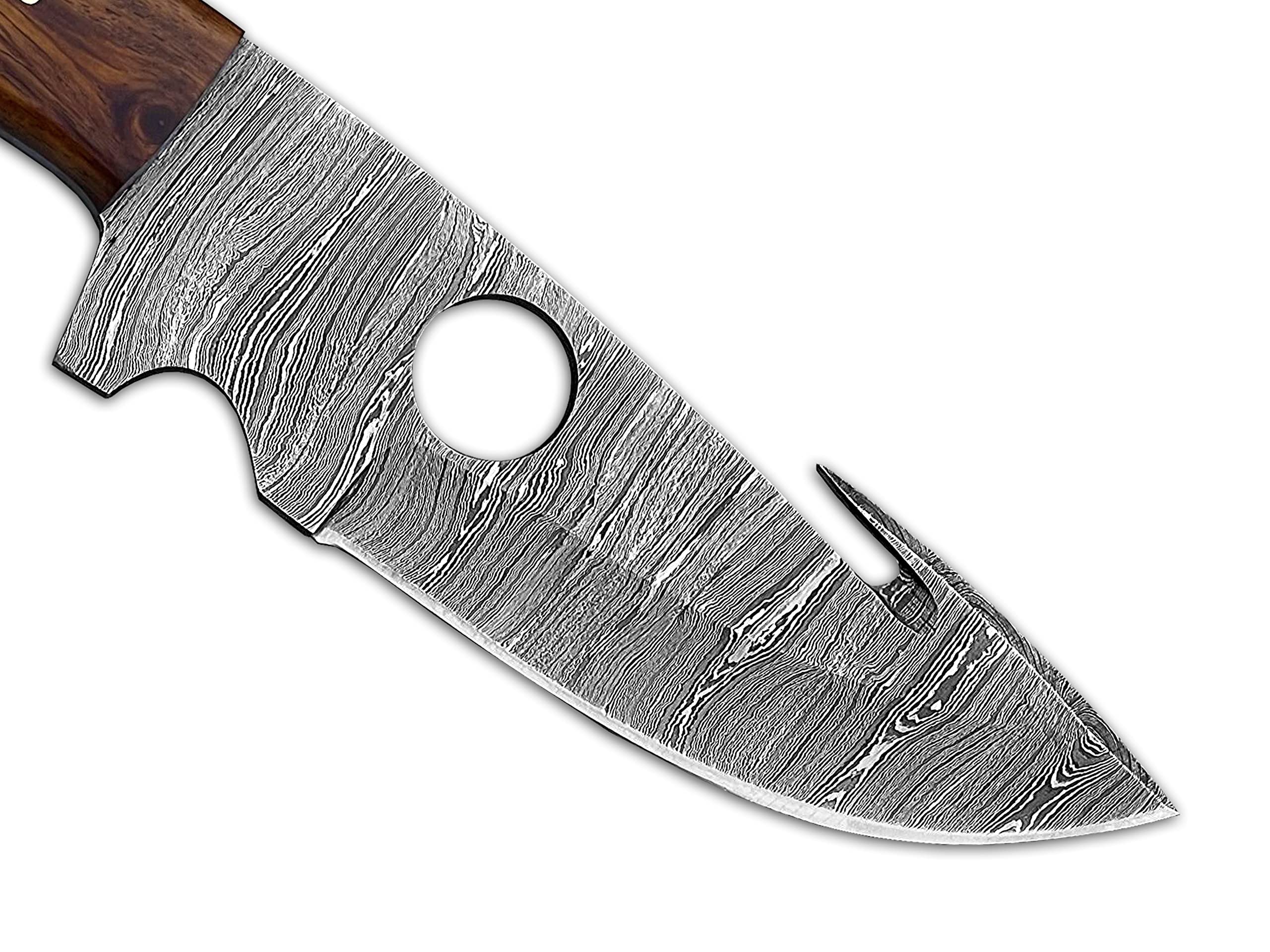 Eagle Eye Damascus Steel Blade Skinning Skinner Gut Hook Knife With Leather Sheath Fixed Blade Gut Gutting Deer Knives For men and women