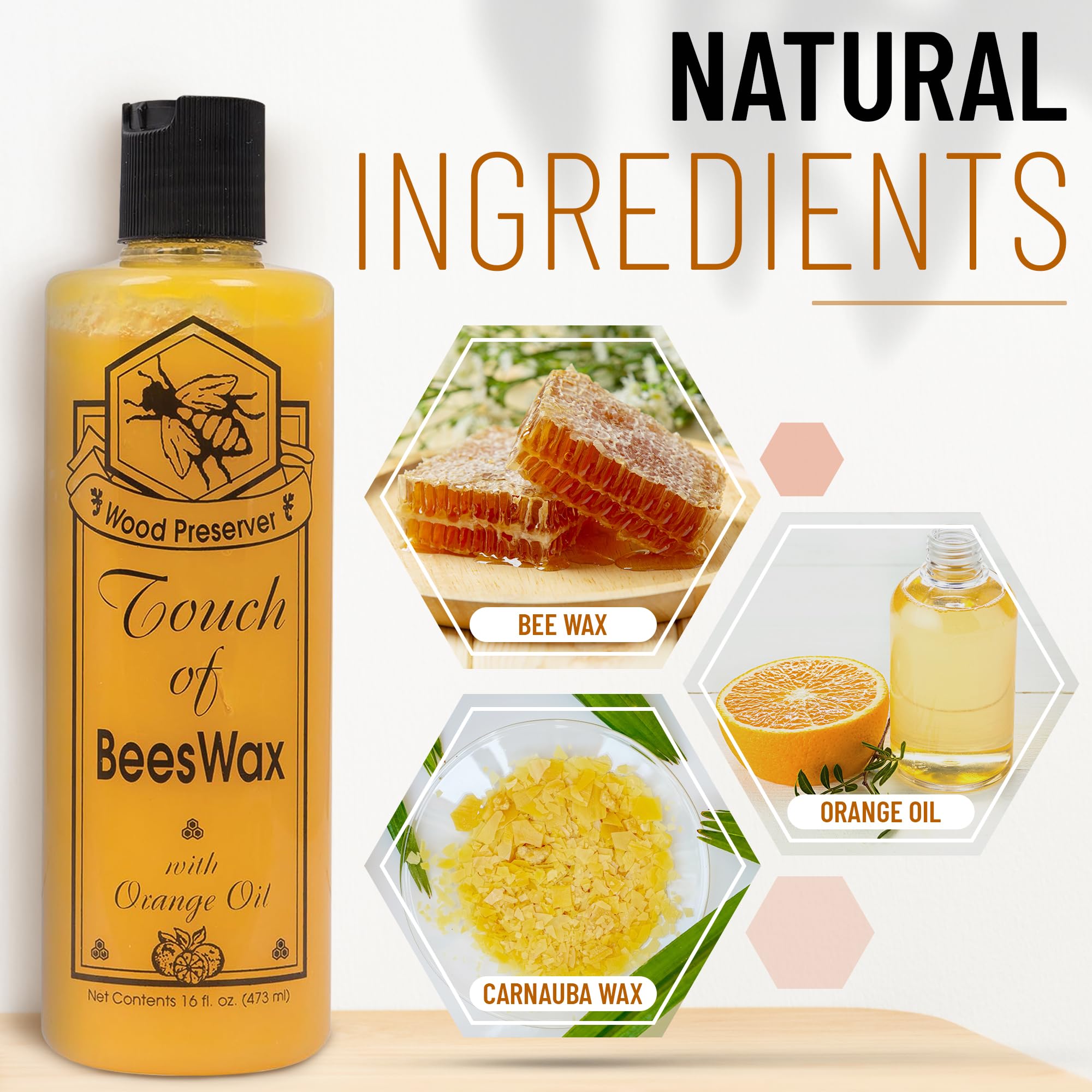 Touch of Oranges Beeswax Wood Polish Conditioner, Cleaner & Restorer Bundle Hardwood Floor Cleaner Spray Real Orange Oil - (32 & 16 oz )