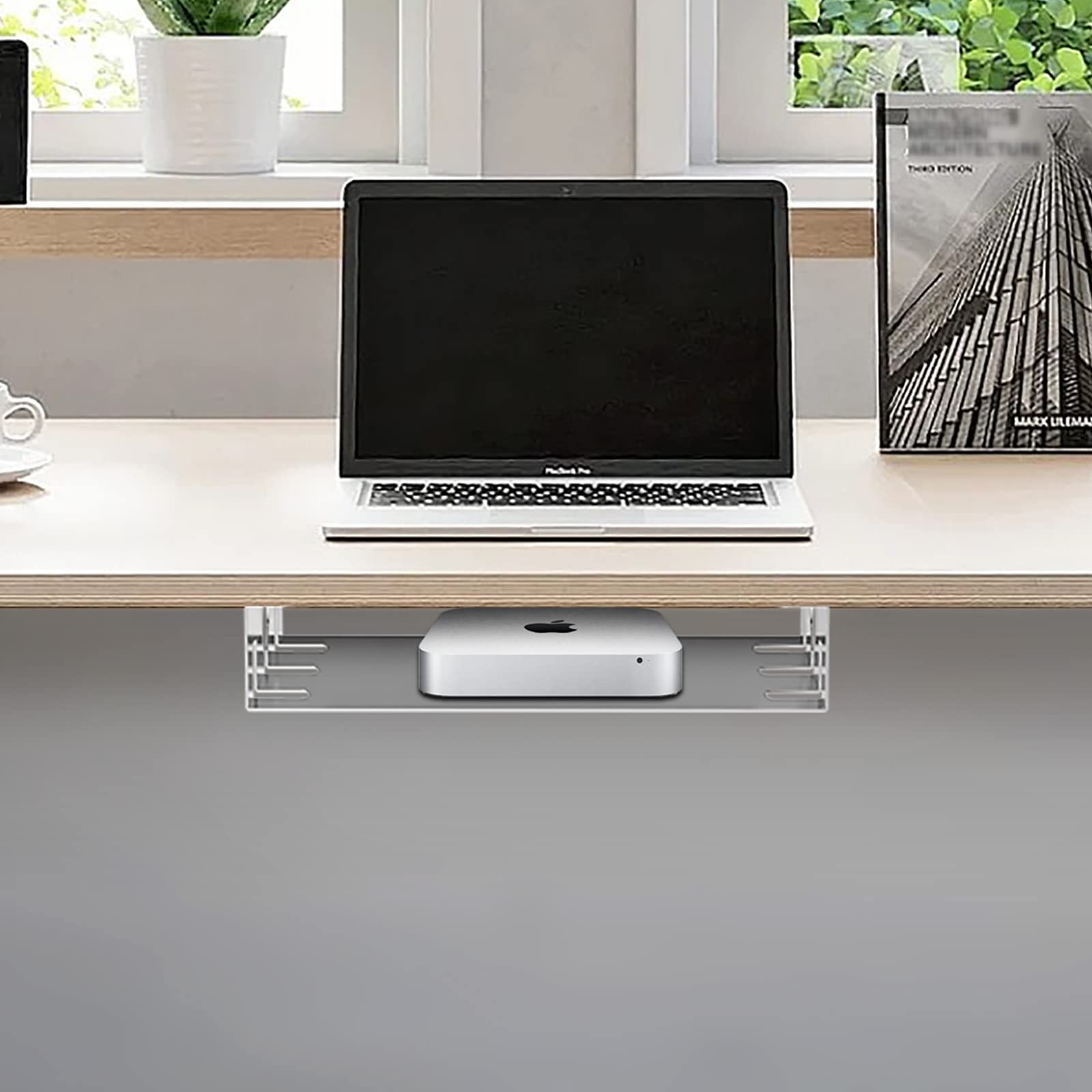 FOROIRON Under Table Shelf with Excellent Heat Dissipation, Under Desk Storage Shelf for Laptop, Audio, Game Console Device Under Desk Tray for Standing Desk, Work Station, Gaming