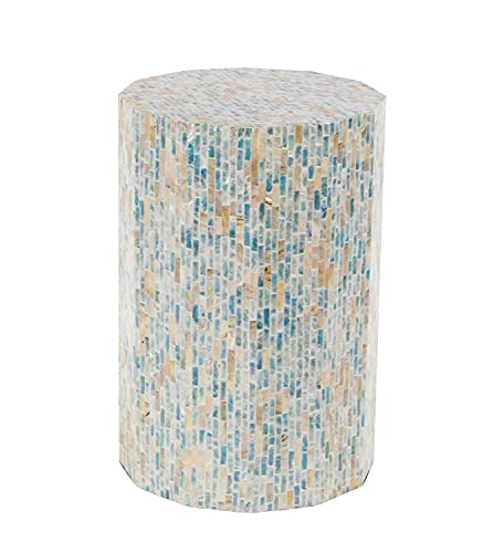 Deco 79 Mother of Pearl Shell Handmade Side End Accent Table End Table, Side Table 13" x 13" x 19", Blue