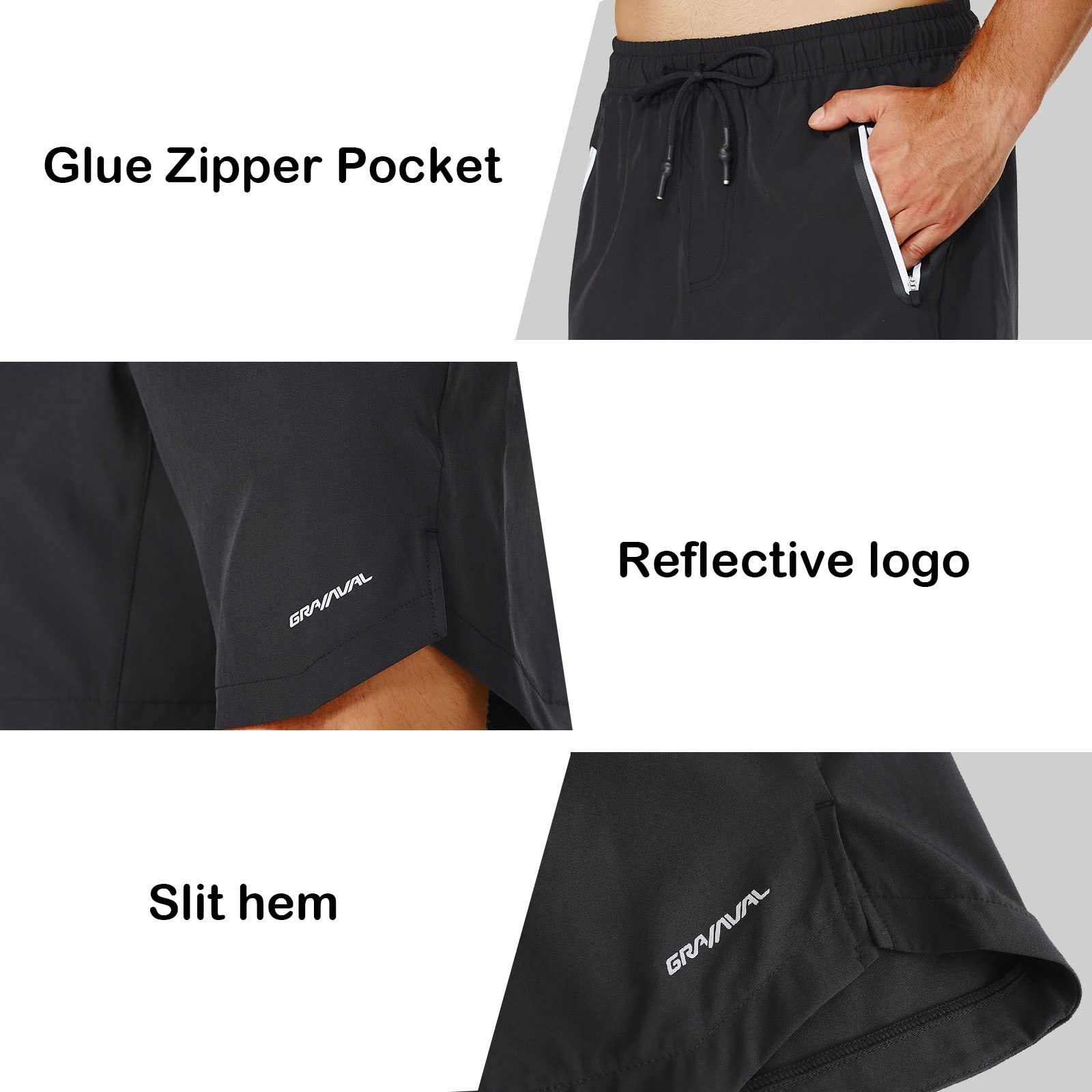 GRAMVAL Men's Workout Shorts, Fitted Weightlifting Bodybuilding Moisture Wicking Shorts with Zipper Pocket Black