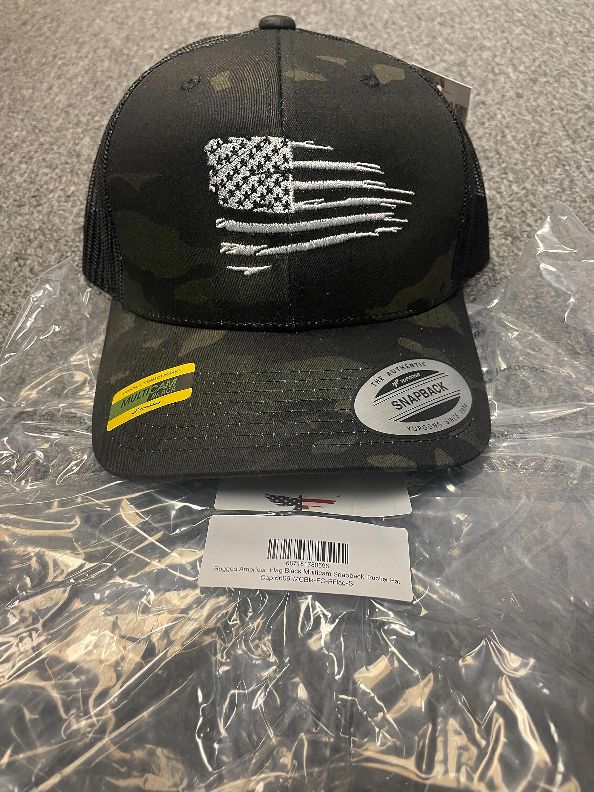 Eagle Six Gear Rugged American Flag Black Multicam Snapback Trucker Hat