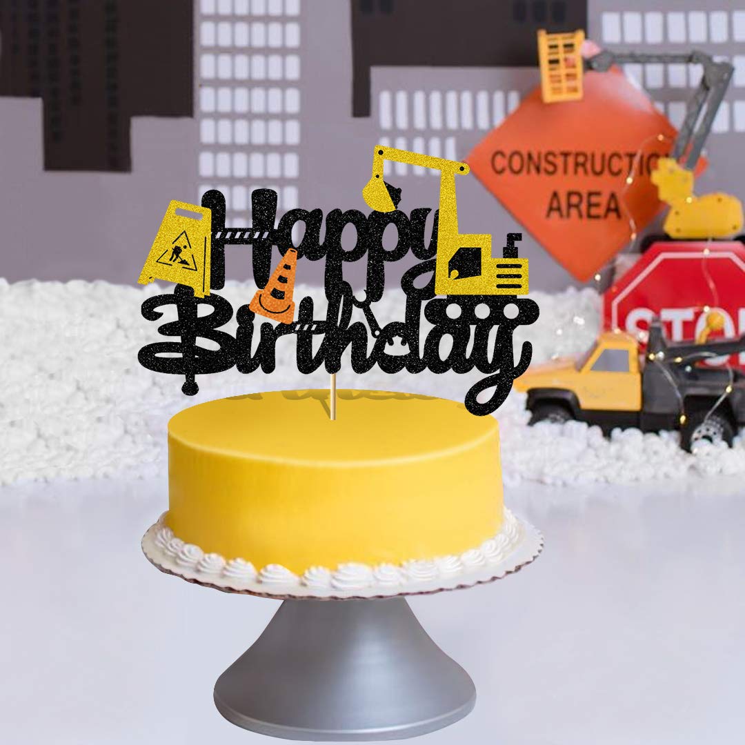 Glorymoment Excavator Birthday Cake Topper, Construction Cake Topper Decorations for Children Excavator Engineering Theme Cake, Construction Theme Kids Birthday Party Decoration (6.7ββx4.49ββ)