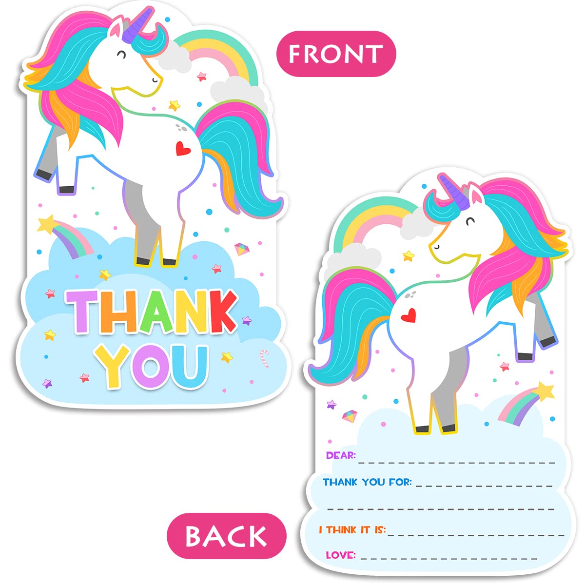 Simimi art Unicorn Kids Thank You Cards, Fill In Thank You Notes For Kid, 30 Thank You Cards 30 Envelopes