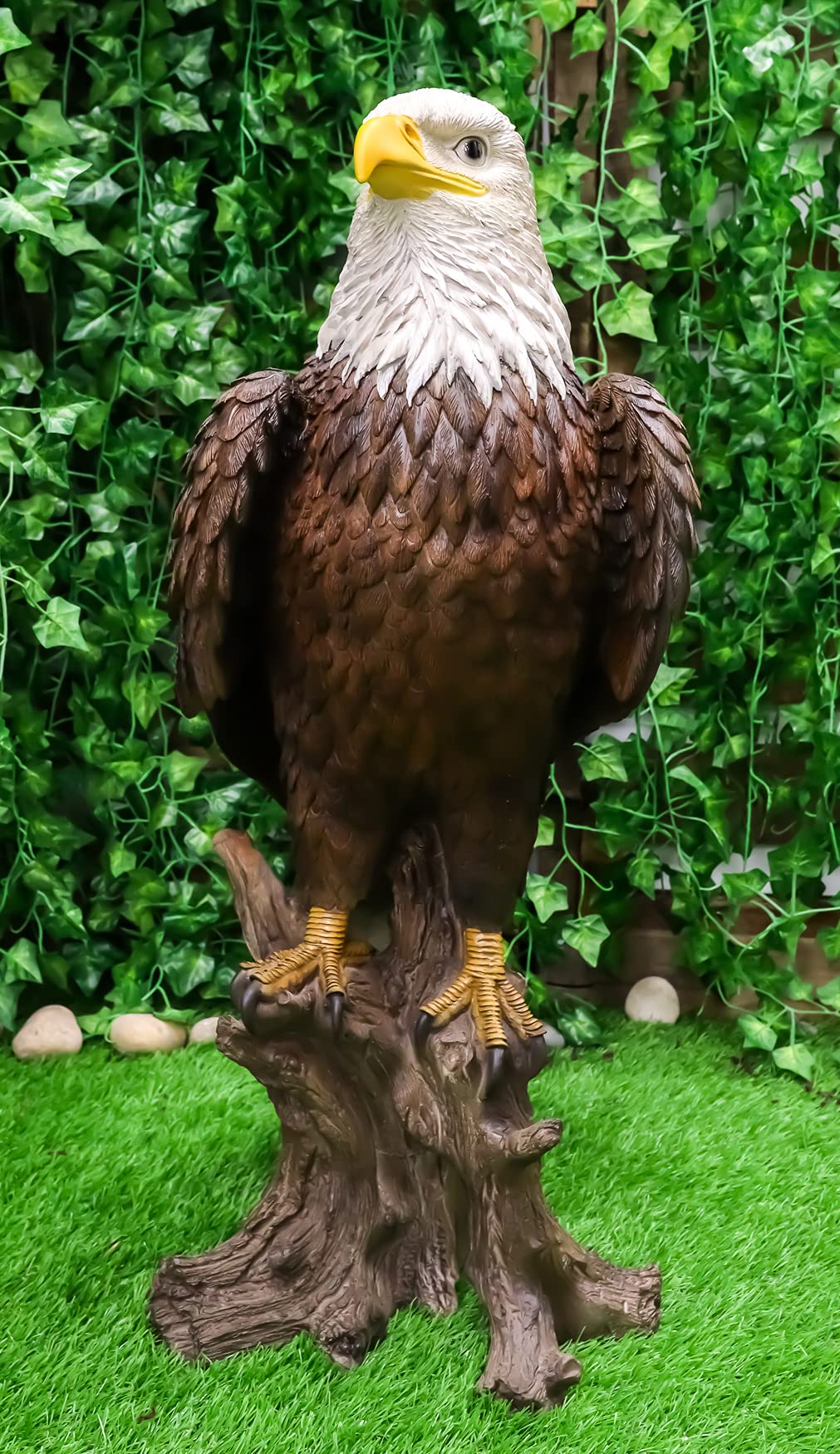 Ebros Large 27" Tall Realistic American Pride Mountain Golden Bald Eagle Perching On Tree Stump Statue USA National Emblem Independence Day American Gallery Quality Home Patio Decor Figurine