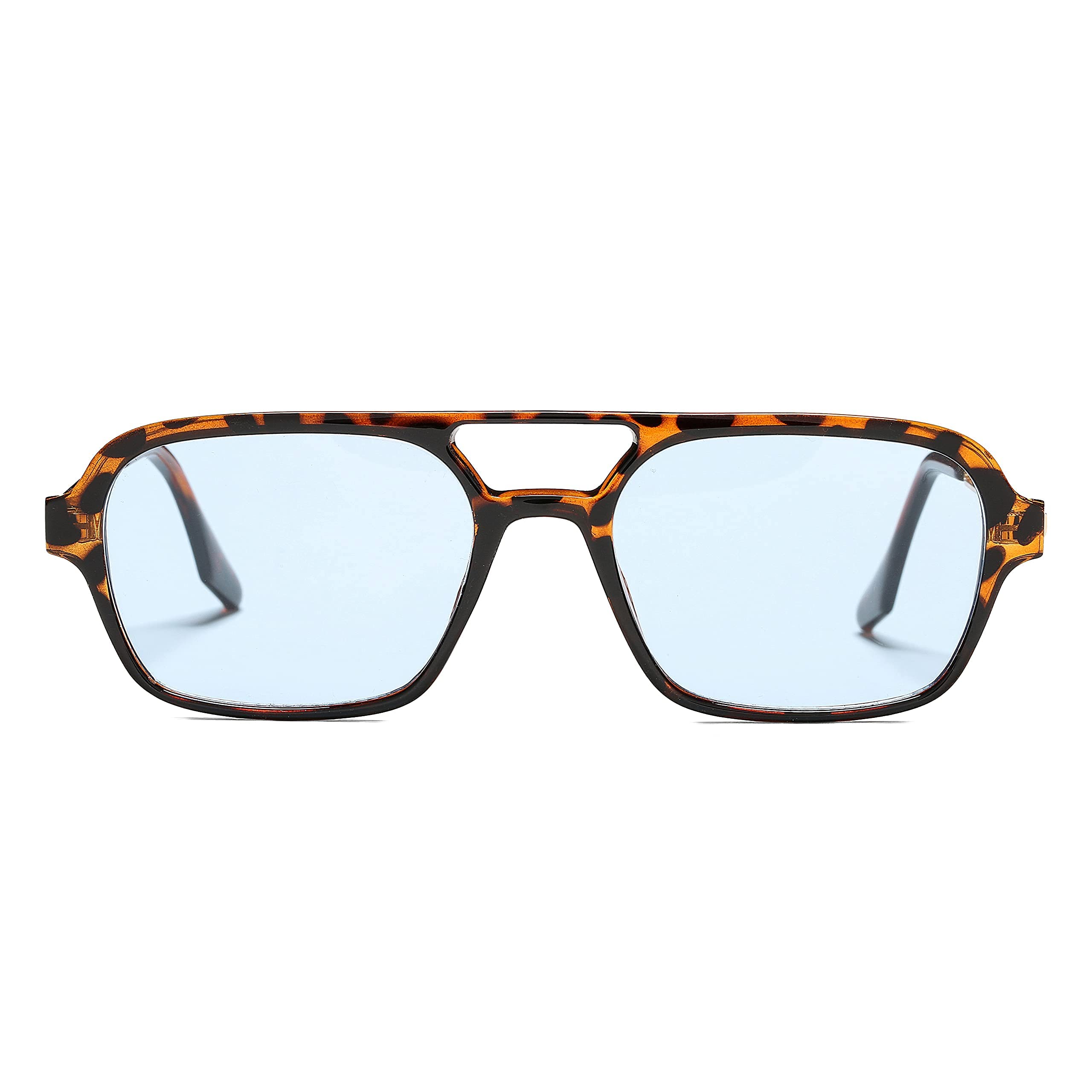 DeBuff Vintage 70s Flat Aviator Sunglasses for Women Men, Retro Square Glasses UV400 Protection Shades
