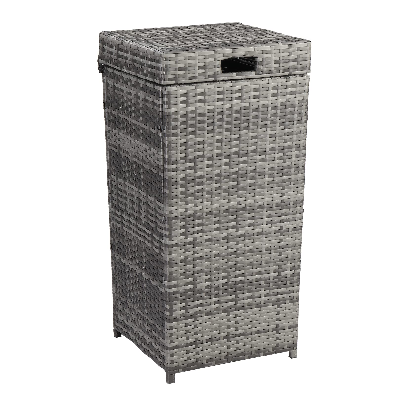 Pinikuyiro 27 Gallon Hideaway Can Rattan Outdoor Trash with Lid Use in Backyard, Deck, or Patio (Grey)