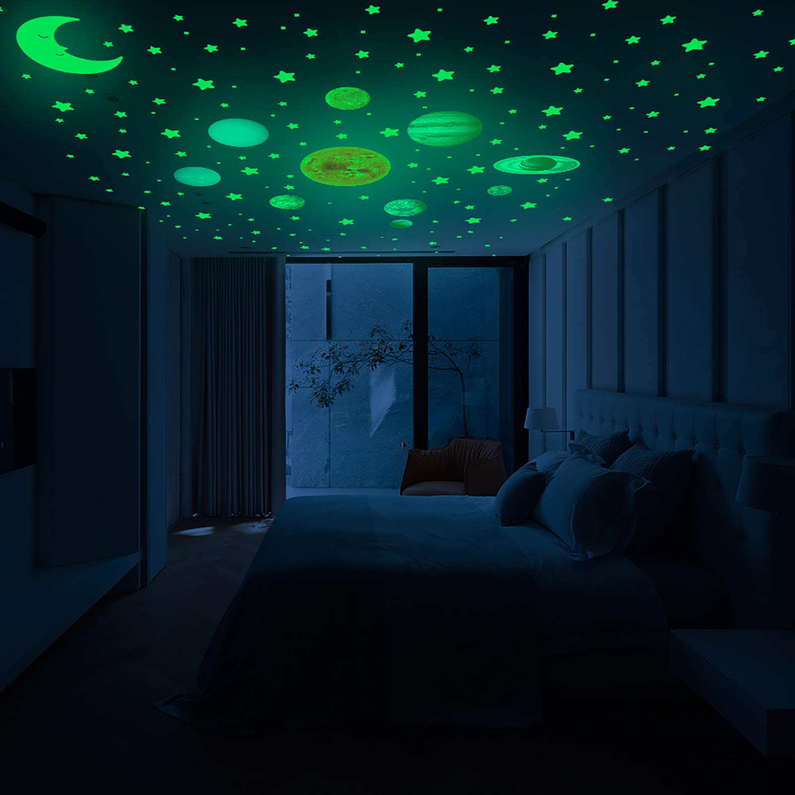 Glow in The Dark Stickers for Ceiling, 525Pcs Dark Stars and Moon Decals Wall Stickers Solar System Shining Decoration, Glowing in The Dark Ceiling Decors for Kids, Boys, Girls Bedroom