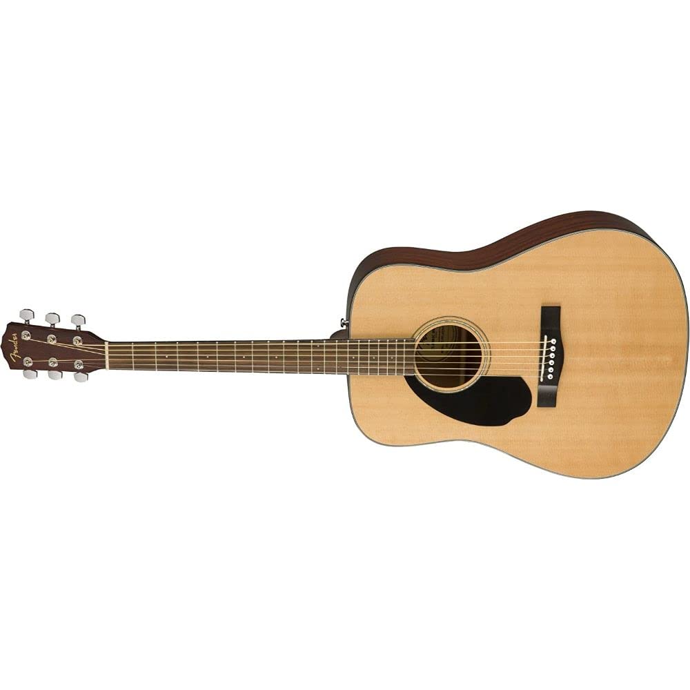 Fender CD-60S Dreadnought Acoustic Guitar, Walnut Fingerboard (Natural, Left-Hand) Bundle with Fender Classic Celluloid Guitar Medium 12-Pack Picks 351 Shape and Fender 2" Guitar Straps