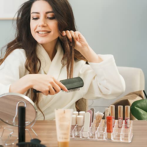 Vante Lipstick Holder - Acrylic Makeup Organizer Stand for Multipurpose Storage for Vanity- Lip Gloss Tubes, Balm, Mascara, Skincare- Clear Cosmetic Display Case with 24 Compartments