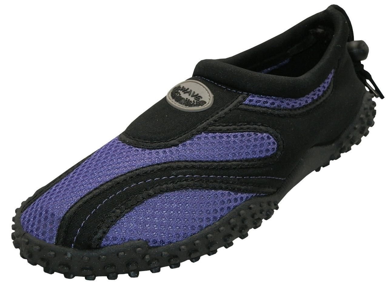 Easy USA Womens Aqua Wave Water Shoes (8, Black/Purple)