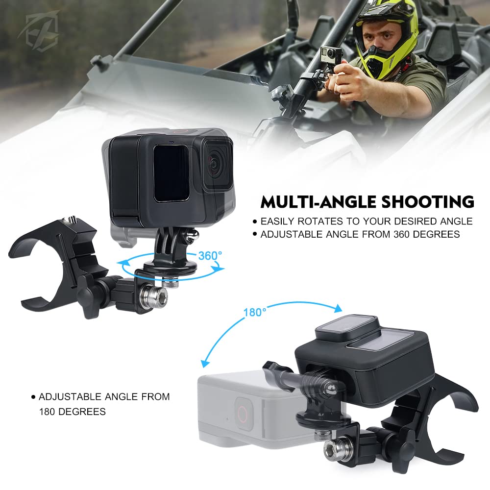 Xprite UTV C-Clamps Mounting Bracket Compatible with GoPro Fits 1.75" - 2 Inch Roll Bar Cages Mount, Heavy-Duty Aluminum Outdoor Camera Holder Brackets for Off-Road SXS RZR Can-Am Rollcage - 1 Pc