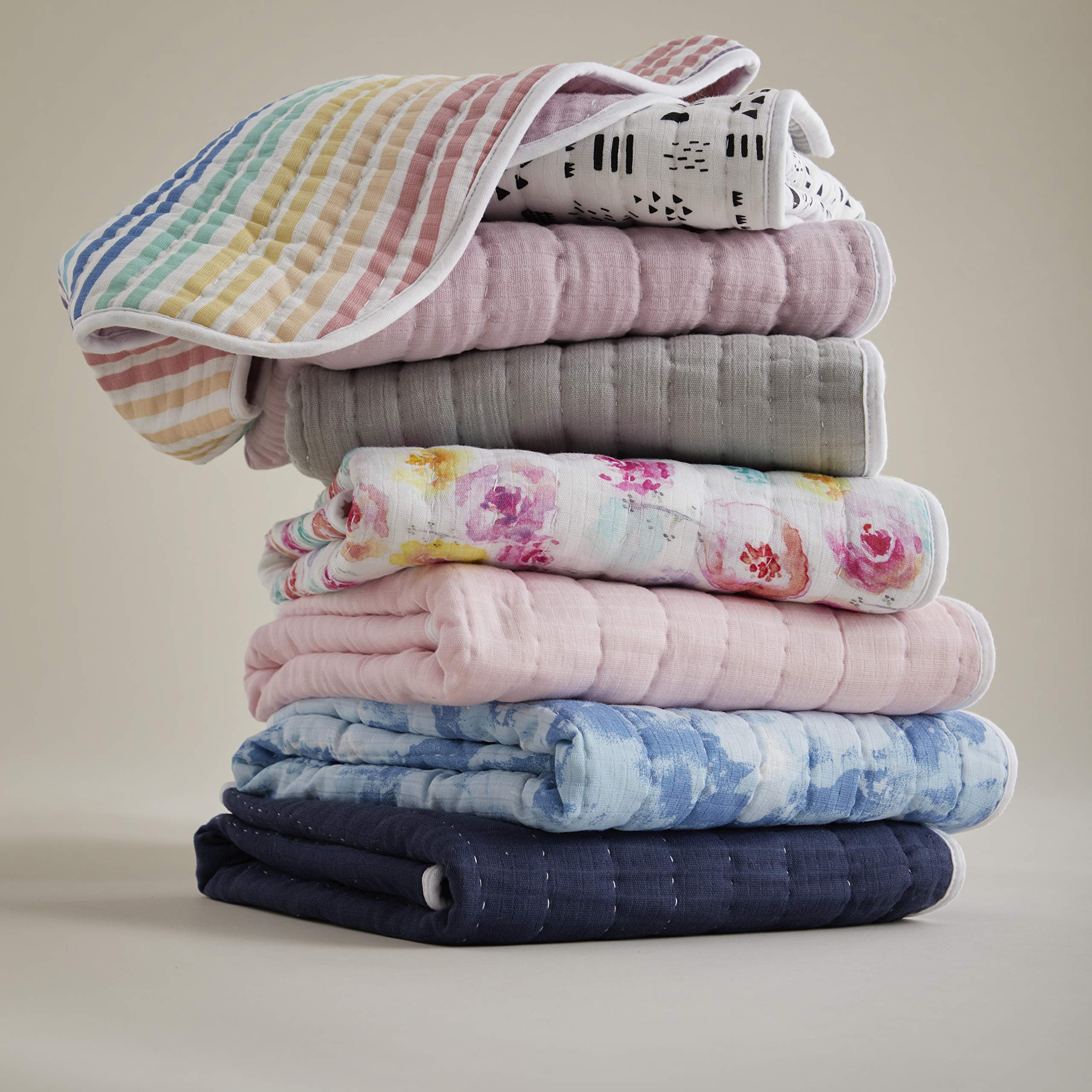 HonestBaby Organic Cotton Hand-Quilted Blanket, Rainbow Stripe, One Size