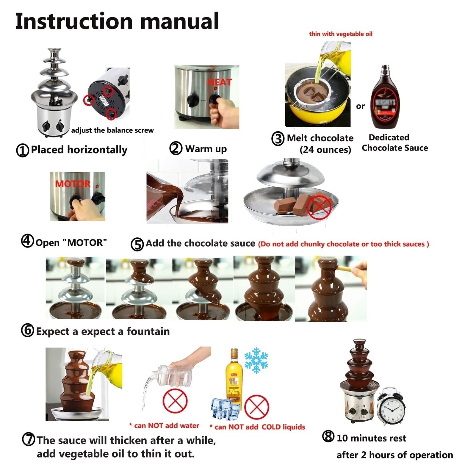 FISISZ Cholate Fondue Fountain Chocolate Melting Warming Machine 4-Tier Stainless Steel Party Luxury Retro Hot Chocolate Fondue Fountain (White : A), 45 x 22