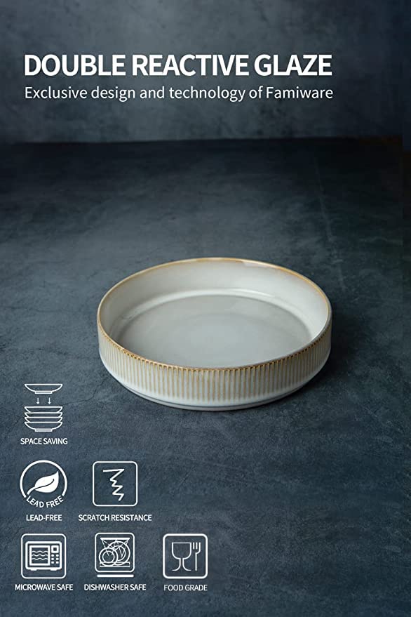 famiware Star 7.5" Pasta Bowls Set, Salad Bowl Set of 4, Double Reactive Glaze, Stackable, Perfect for Your Friend for Housewarming, Thanksgiving, Christmas, Cappuccino White