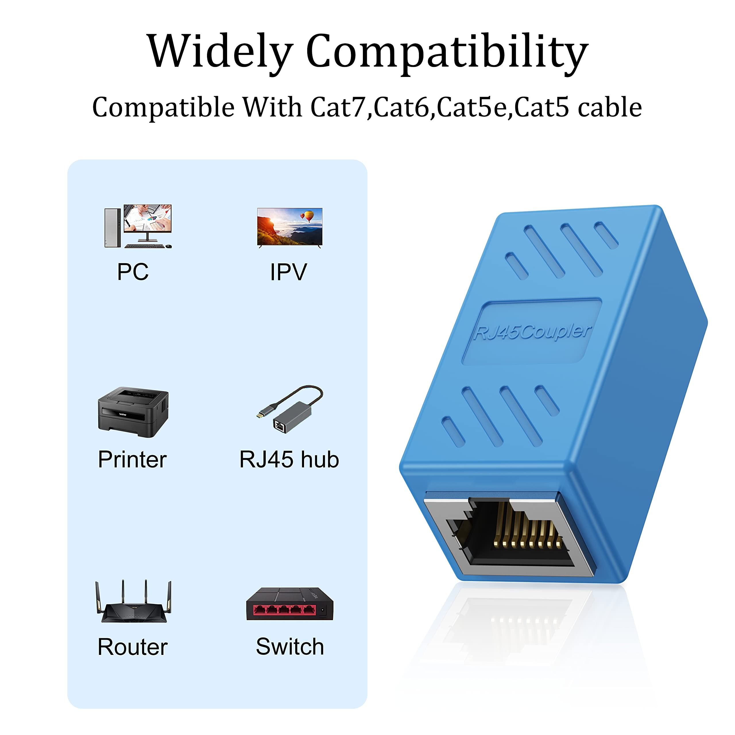 URELEGAN RJ45 Coupler 2-Pack, Ethernet Coupler, RJ45 in Line Female to Female Connector for Cat7/Cat6/Cat5e/Cat5 Ethernet Cable Extender (Protable Size: 34mm*21mm*20mm)