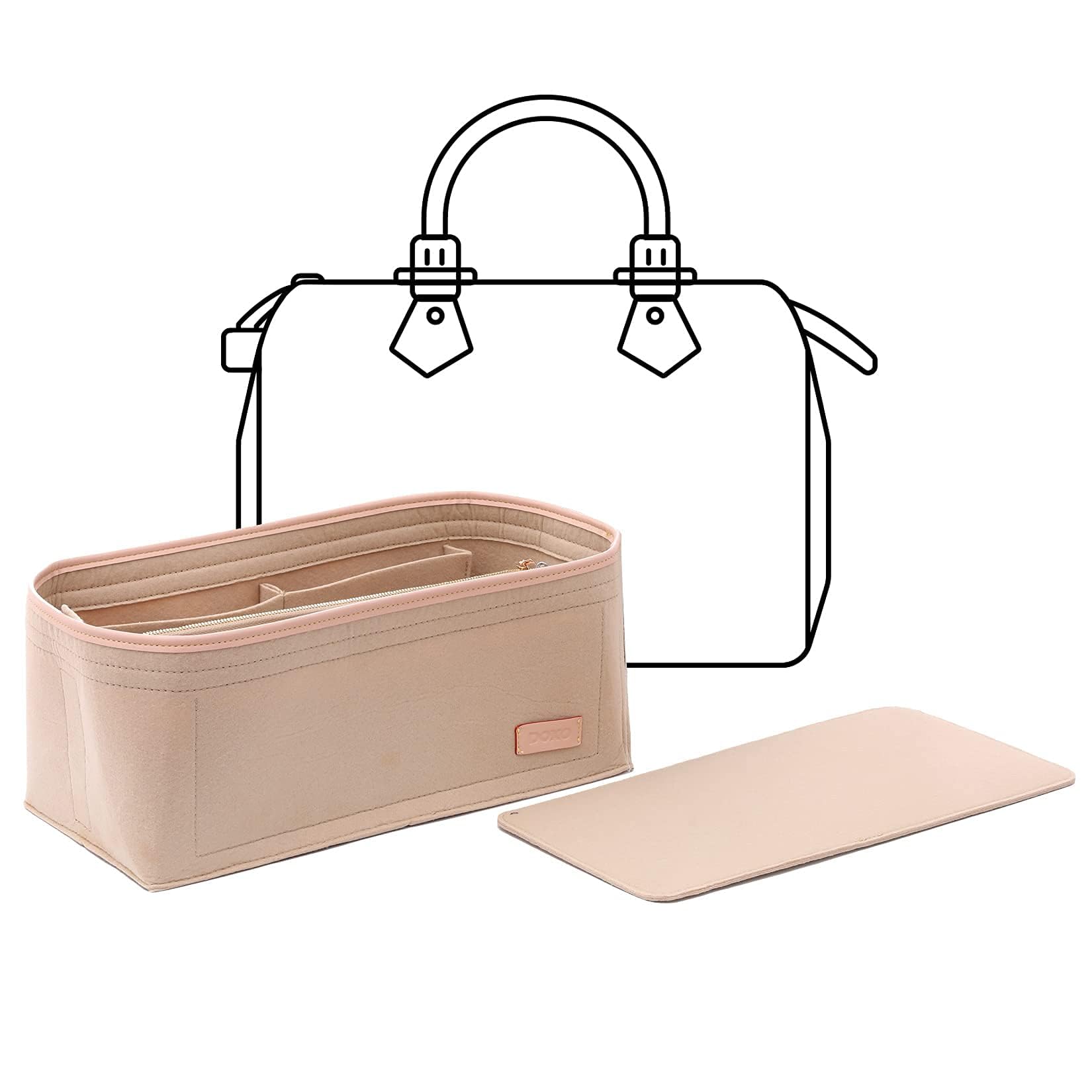 Doxo Purse Organizer Insert for Handbags & Base Shaper Combination,Tote Bag Organizer Insert with 6 Sizes,Compatible with LV, Coachs, MK, Kate Spades, Goyards, Longchamps More(M-Beige)