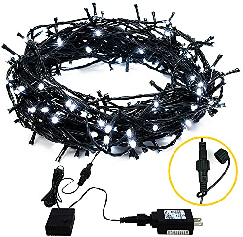 Dooit 200 LED 82ft Christmas Tree String Lights Plug in, 8 Modes Green Wire Clear Bulbs Mini Lights, Waterproof Fairy String Lights Xmas Wedding Party Holiday Decoration，Connectable(Cool White)