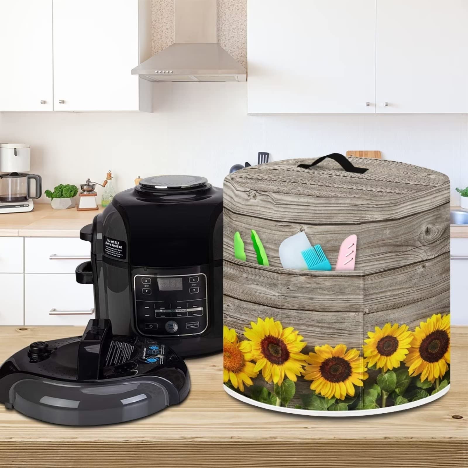 Doojoayie Sunflower Rice Cooker Cover, Small Appliances Organizer Protection Include with Electric Pressure Cooker, Crock Pot Cover
