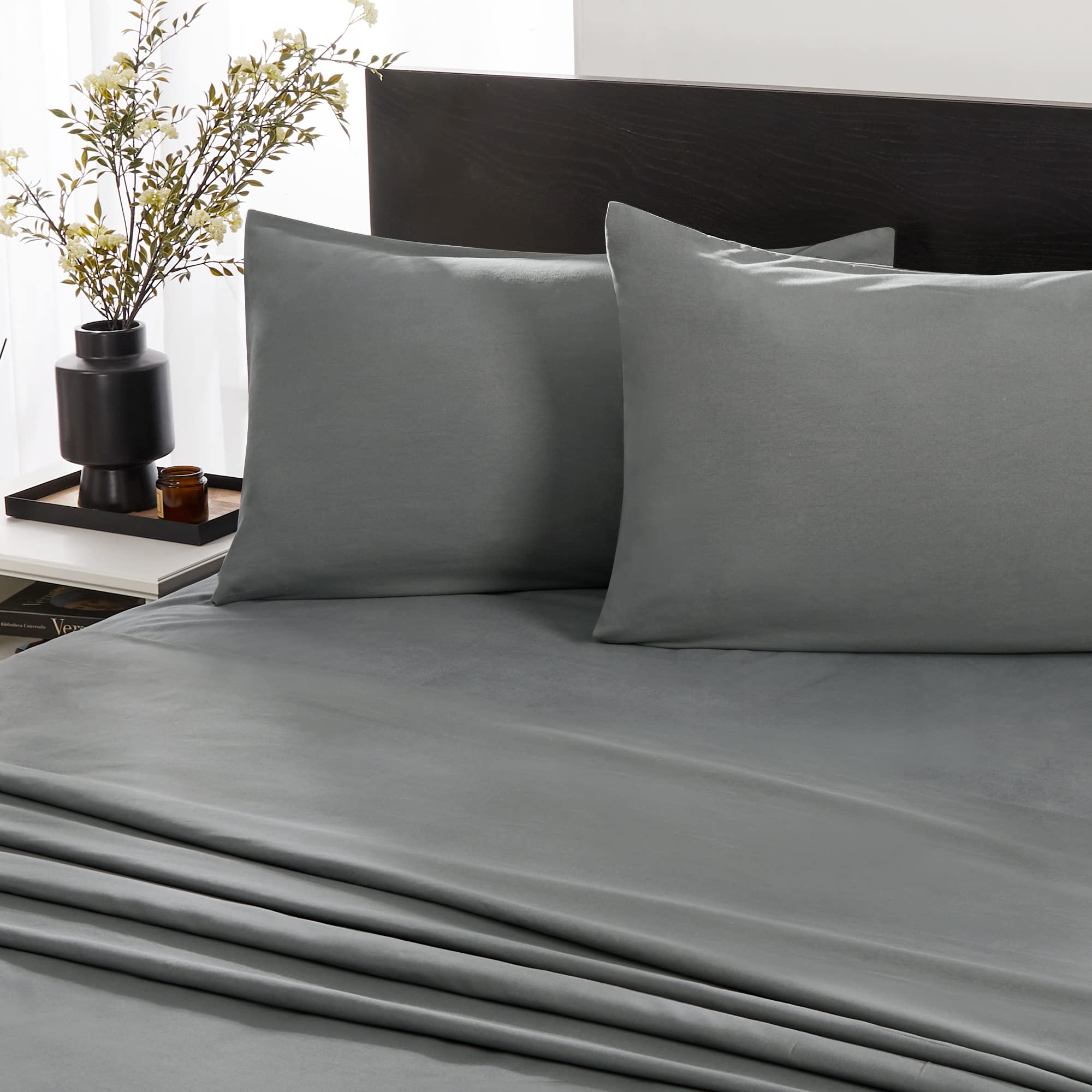 Deconovo Bed Sheets Light Grey Full Size Sheet Sets Microfiber 16" Deep Pocket 1800 Thread Count Luxury Comfort Bedding Silky Soft Touch 4 Pieces Pillowcases Flat Sheet & Fitted Sheet