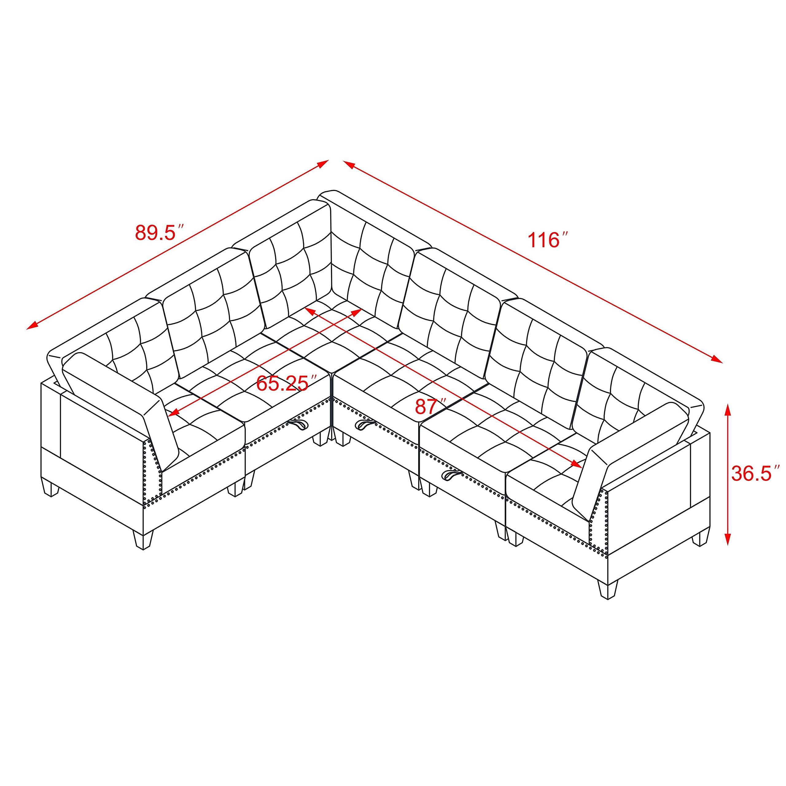 Jintop 116" L Shape Modular Sectional Sofa Three Single Chair and Three Corner,Comfort Chenille Couch w/Copper Nails & Pulled Points,DIY Combination,for Dorm,Apartment,Studio,Office,Navy