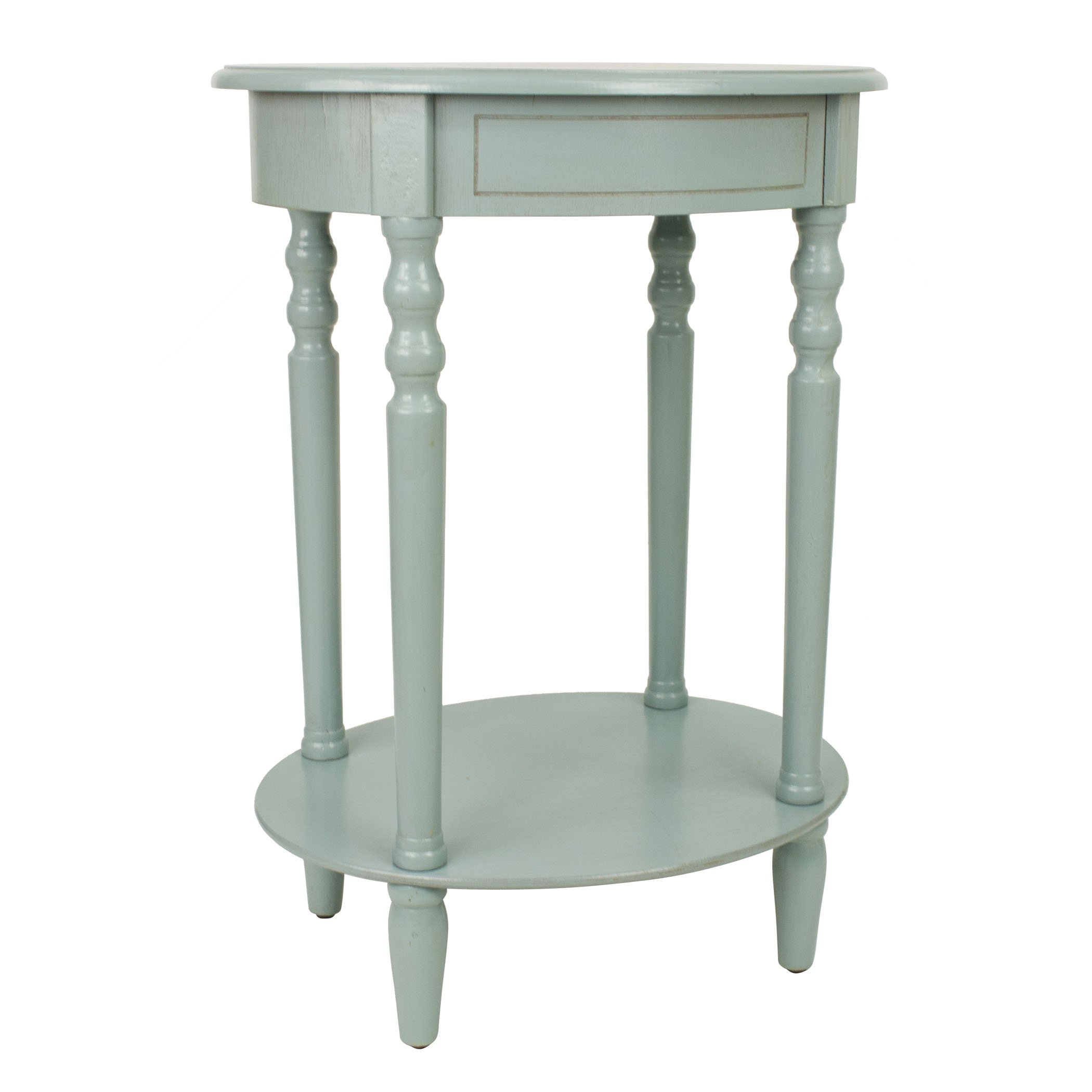 Decor Therapy Simplify Oval Wood Shelf Accent Table, 18.31 in x 22.05 in x 8.07 in, Antiqued Iced Blue