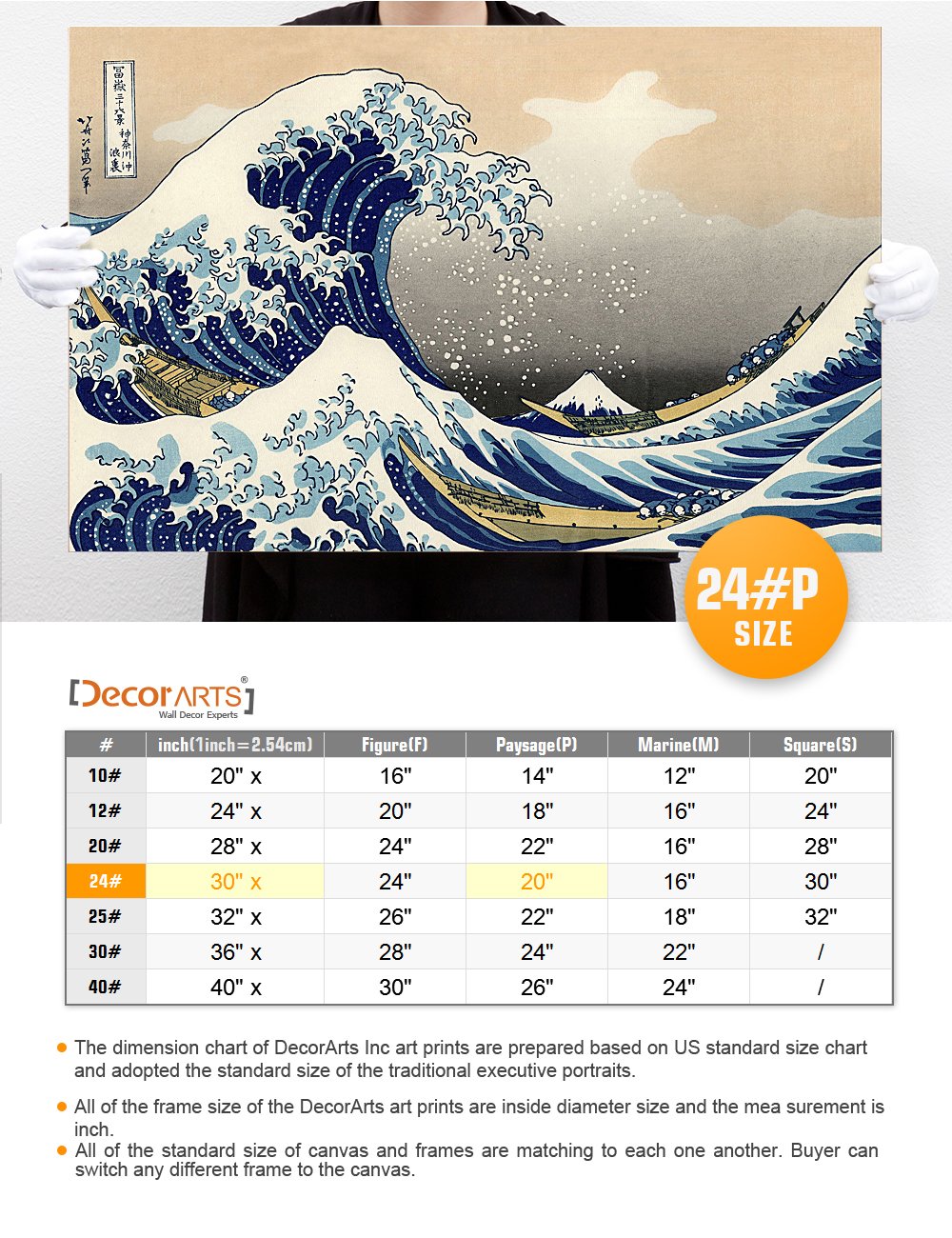 DECORARTS - The Great Wave off Kanagawa, Katsushika Hokusai Classic Art Reproductions. Giclee Canvas Prints Wall Art for Home Decor. 30x20