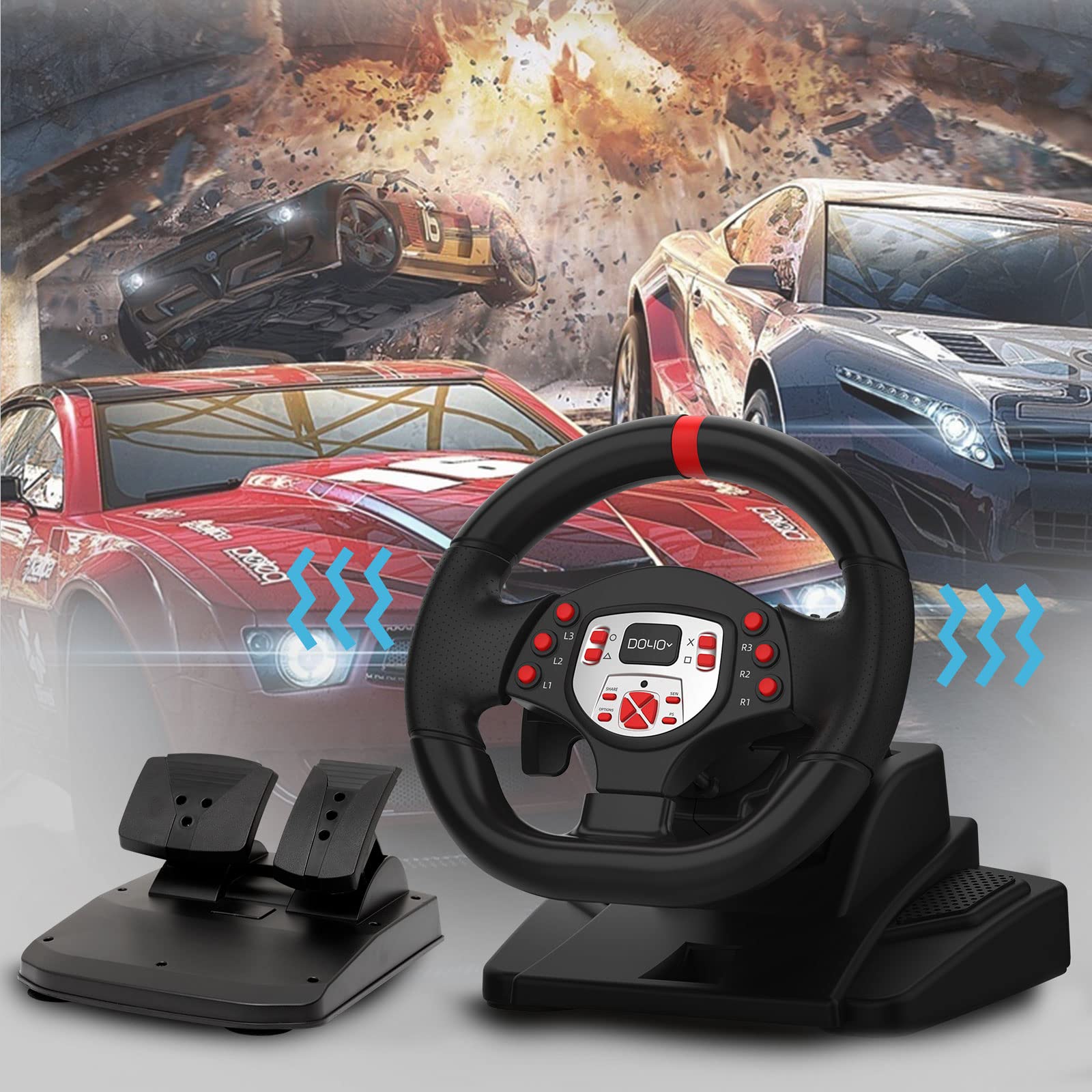 DOYO PS4 Steering Wheel and pedals and shifter, volante para PC, 180°gaming racing wheels Dual-Motor Feedback Driving Force for PS3/PS4/PC/Nintendo Switch/Android