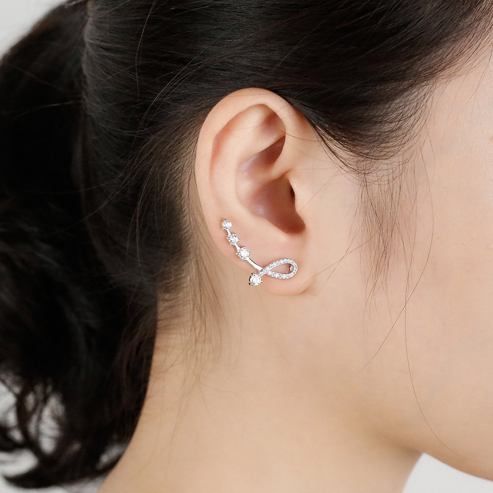 Ear Crawler, Mariafashion Cuff Earrings Sterling Silver Ear Climber Butterfly Diamond Zircon Stud Earrings (star ear cuff)