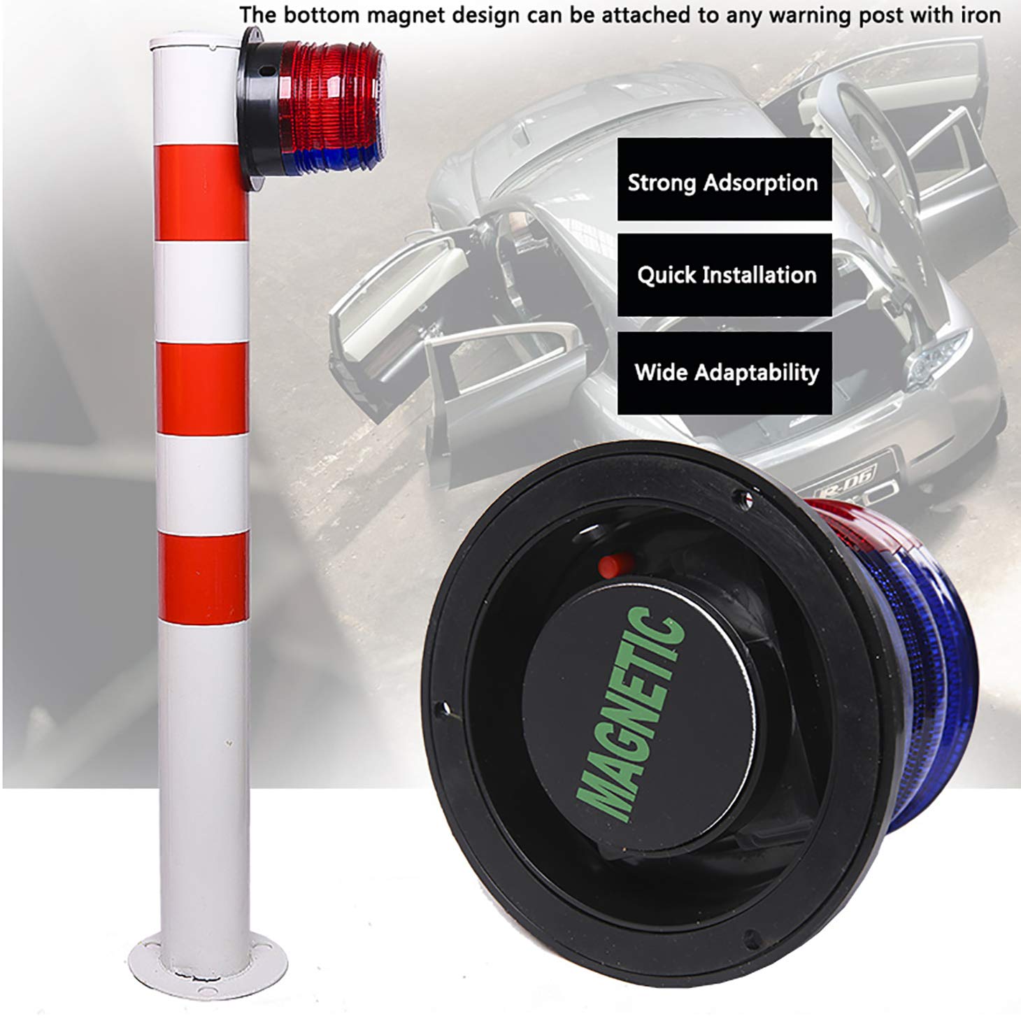 RISOON Solar Strobe Warning Safety Flashing Light/Ceiling Strobe Light, with Strong Magnetic Base Waterproof for Construction, Traffic, Factory, Crane Tower, Boat Navigation (Red+Blue)