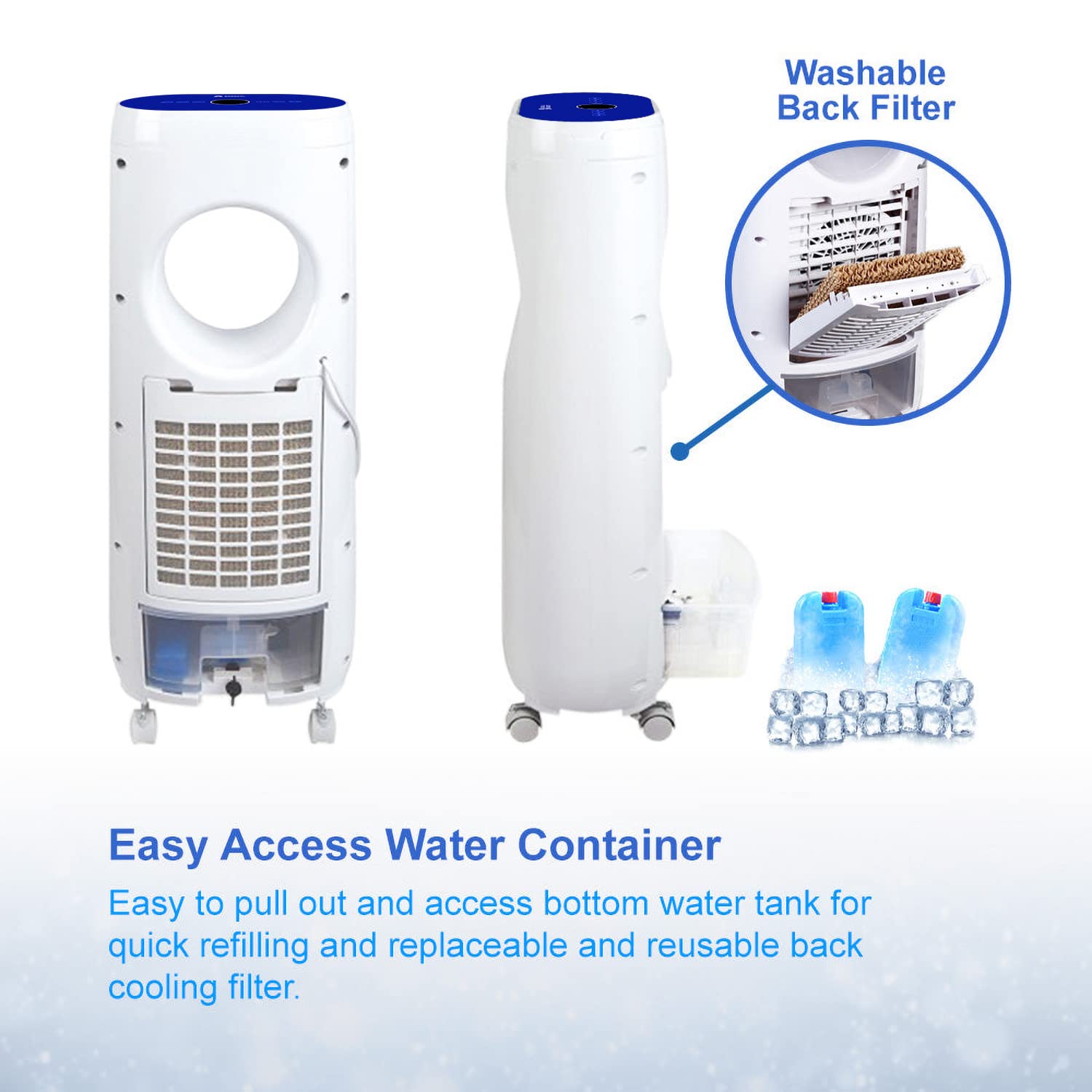 Evaporative Portable Air Cooling Bladeless Fan With 3 Speeds, Low Noise, Tower Design, Timer Options And Wireless Remote