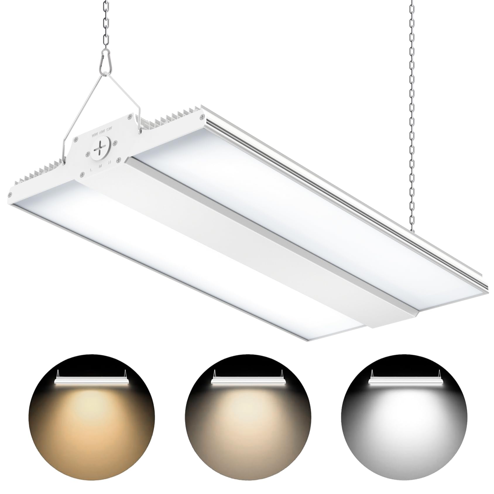 NUOGUAN Linear High Bay Shop Light 3 Wattage Adjustable, UL DLC Listed, 3000K/4000K/5000K LED High Bay Light, 150LM/W, AC100-277V, Commercial Bay Lighting for Warehouse Shop Garage(150W/120W/90W)
