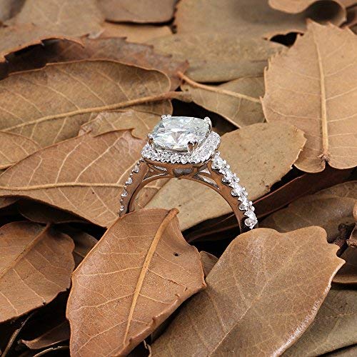 DovEggs 2ct Center 7.5mm Cushion Cut 2.3mm Width G-H-I Color Moissanite Engagement Ring Solitaire with Accents 14K Gold QUALITY Sterling Silver Engagement Ring for Women(7.5)