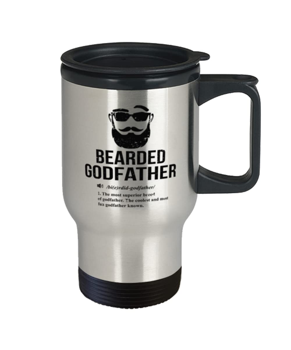 Godfather Bearded Funny Definition Stainless Steel Mug, Godfather Like a Normal Dictionary Tumbler Travel metal Mug Gift