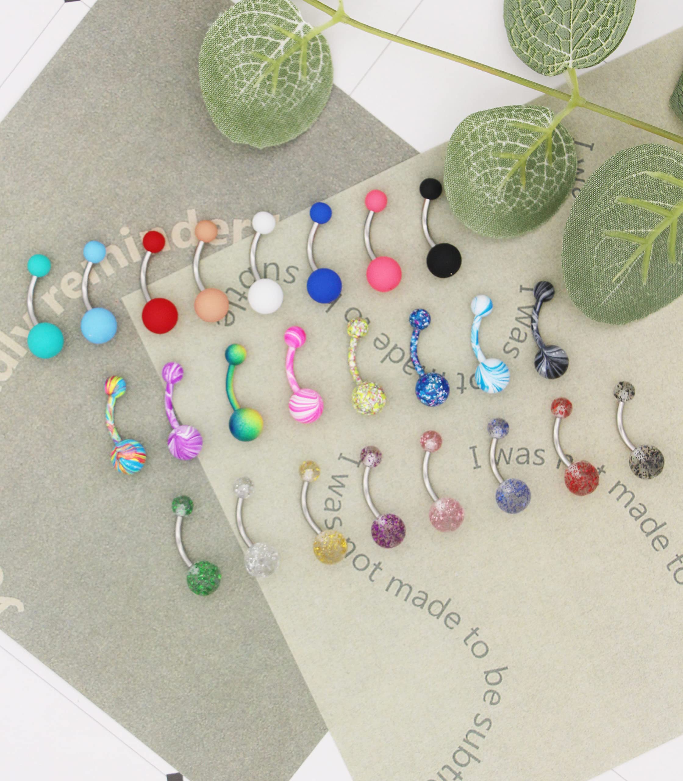 EVELICAL 24Pcs 14G Stainless Steel Belly Button Rings for Women Screw Navel Bars Body Piercing Jewelry Set Style 2