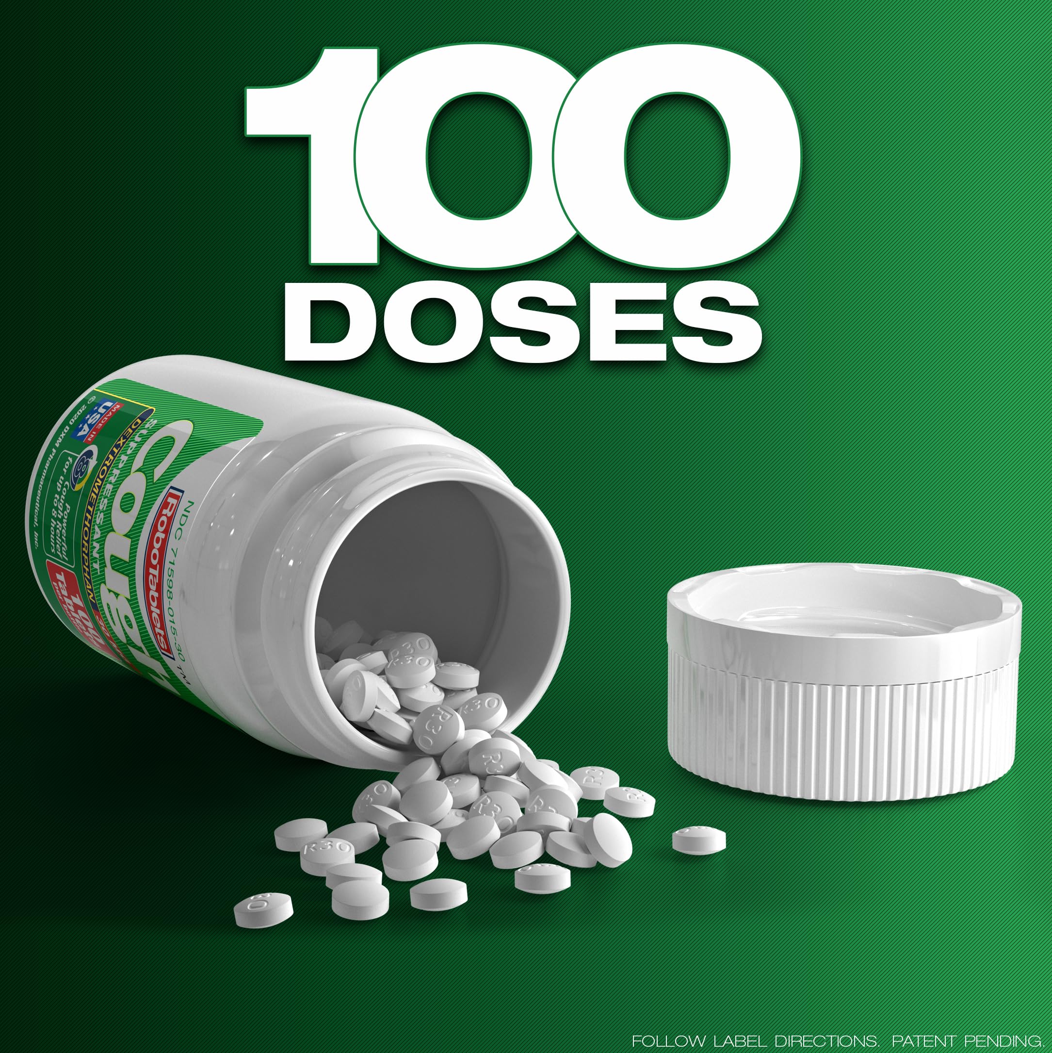 RoboTablets Cough Suppressant, Dextromethorphan 30mg, 100 Doses, 100 Tablets, 5mm Diameter Tablets for Cough Relief