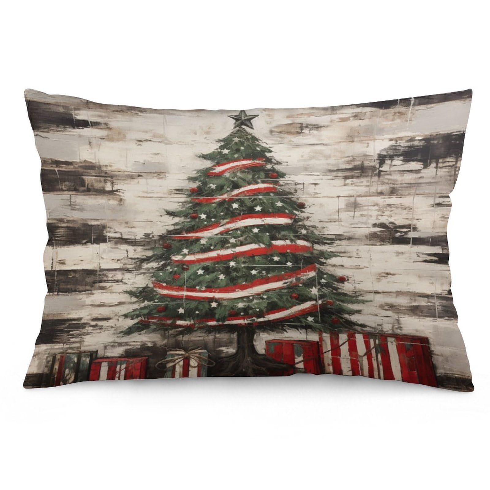 Decorative Pillows for Couch Christmas Tree with Checks And Plaid Pillow Covers Vintage Christmas Lumbar Pillow Covers Outdoor Pillowcase Zippered Pillow Case Bedroom Decor Decoration 16 "x24 "