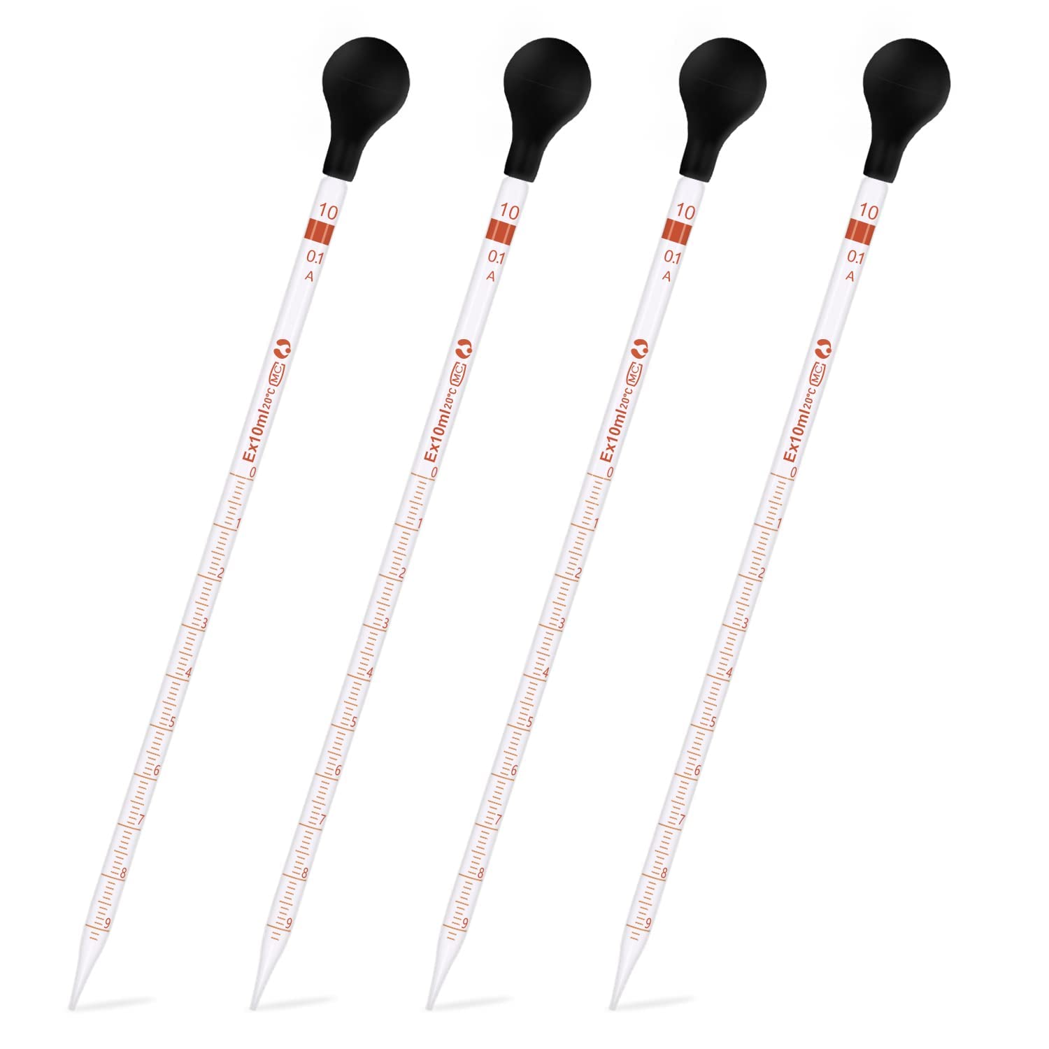 HONGNO 4PCS Glass Graduated Dropper 10ml pipettes Pipette Transfer with Rubber Bulb, Washing Brush. Transfer for Liquid Essential Oil and Lab…