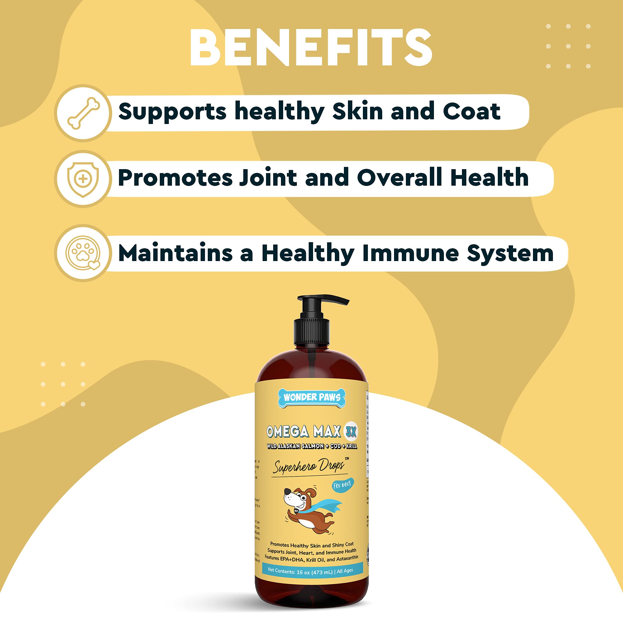 WONDER PAWS Omega Max Fish Oil Plus Daily Multivitamin Chews - for Dog Joint Health, Skin Moisture, Immune System Support & Daily Wellness - Omega Max 16 Ounces - Multivitamin 60 Chews