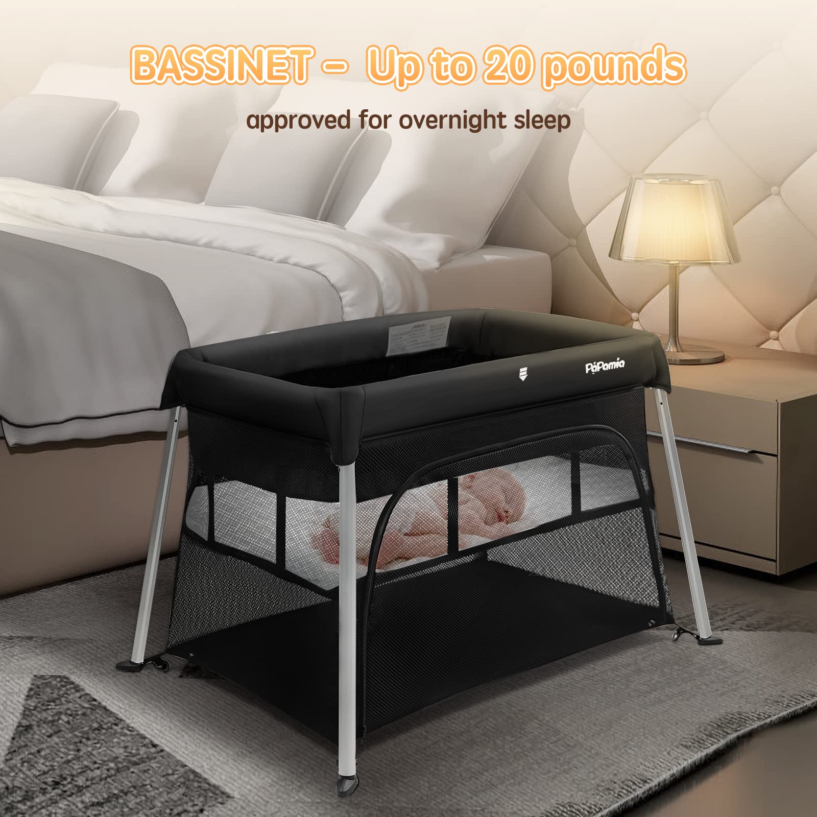 Travel Crib,PAPAMIA Light Portable Crib with Mattress | Foldable Playpen for Babies and Toddlers | Play Yard with Lightweight Handbag Design | Safety Certified