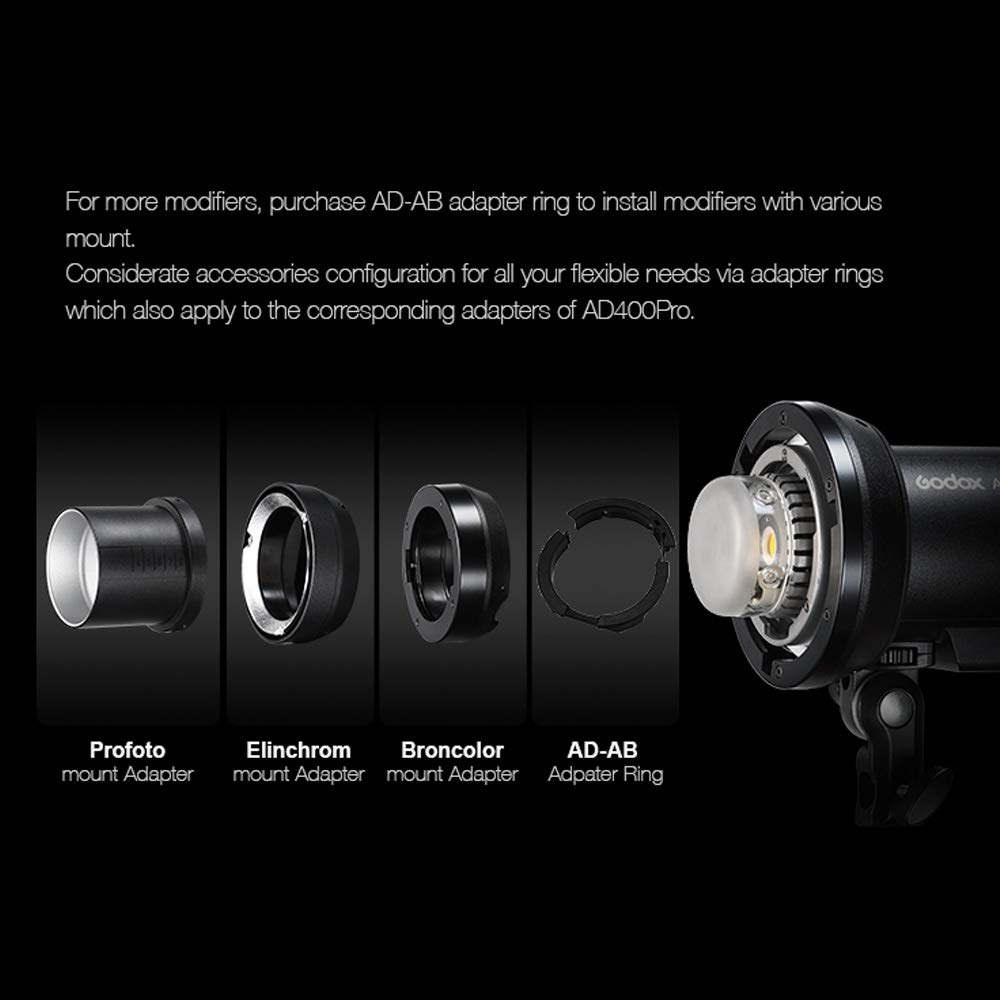 Godox AD300Pro AD300 Pro Strobe Light, 300W 2.4G TTL Flash Strobe Monolight, 1/8000 HSS, 0.01-1.8S Recycle Time, 300 Full Power Pops, 5600±100K, 12W Brightness Adjustable Bi-Color Modeling Led