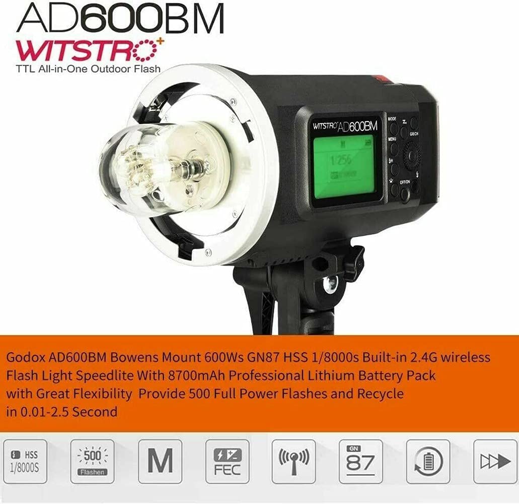 Godox AD600BM Bowens Mount 600Ws GN87 HSS Outdoor Flash Strobe Light with 2.4G Wireless X System, 8700mAh Battery, W/Godox CB-09 Carrying Bag and Godox PB-600 Portable Flash Bag
