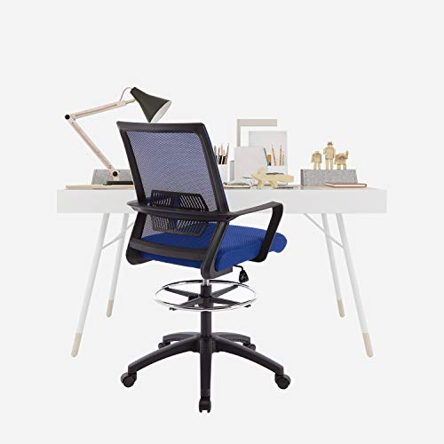 Ergonomic Mesh Office Drafting Chair - Adjustable Height with arms, Tall Office Computer Reception Desk Chair (Blue)